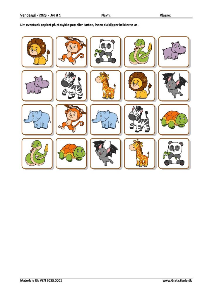 Vendespil » Gratis vendespil, som let kan printes (Huskespil)