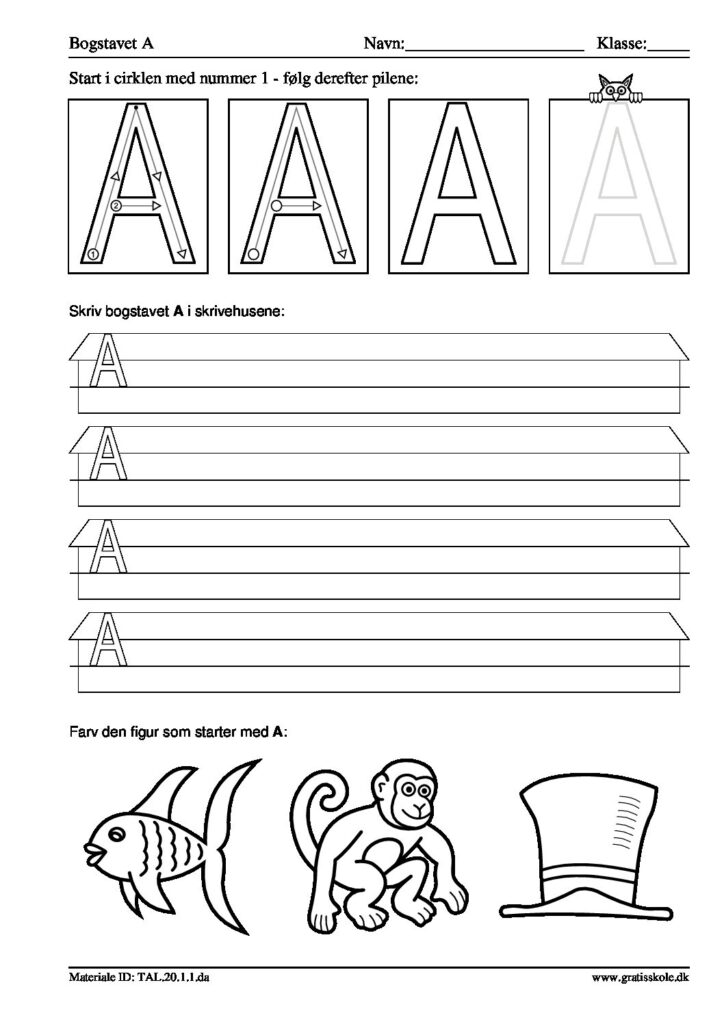 Skrive store bogstaver - Gratis dansk-ark til download og print