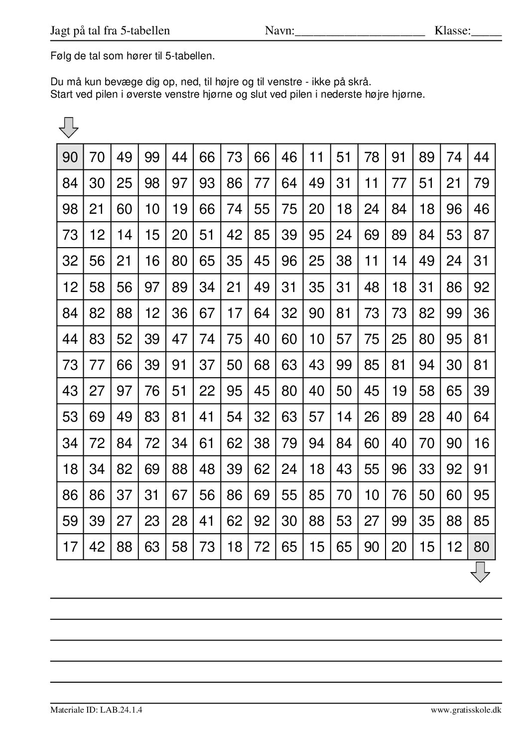 Matematik - Labyrinter: 5-tabellen (Gratis ark til print)
