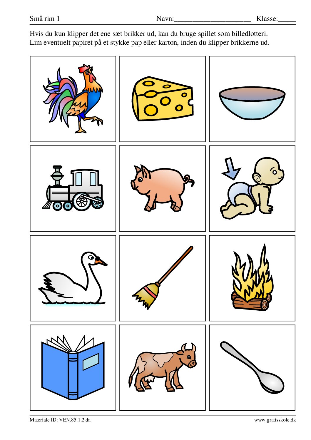 Små rim - Gratis dansk-opgaver til download og print