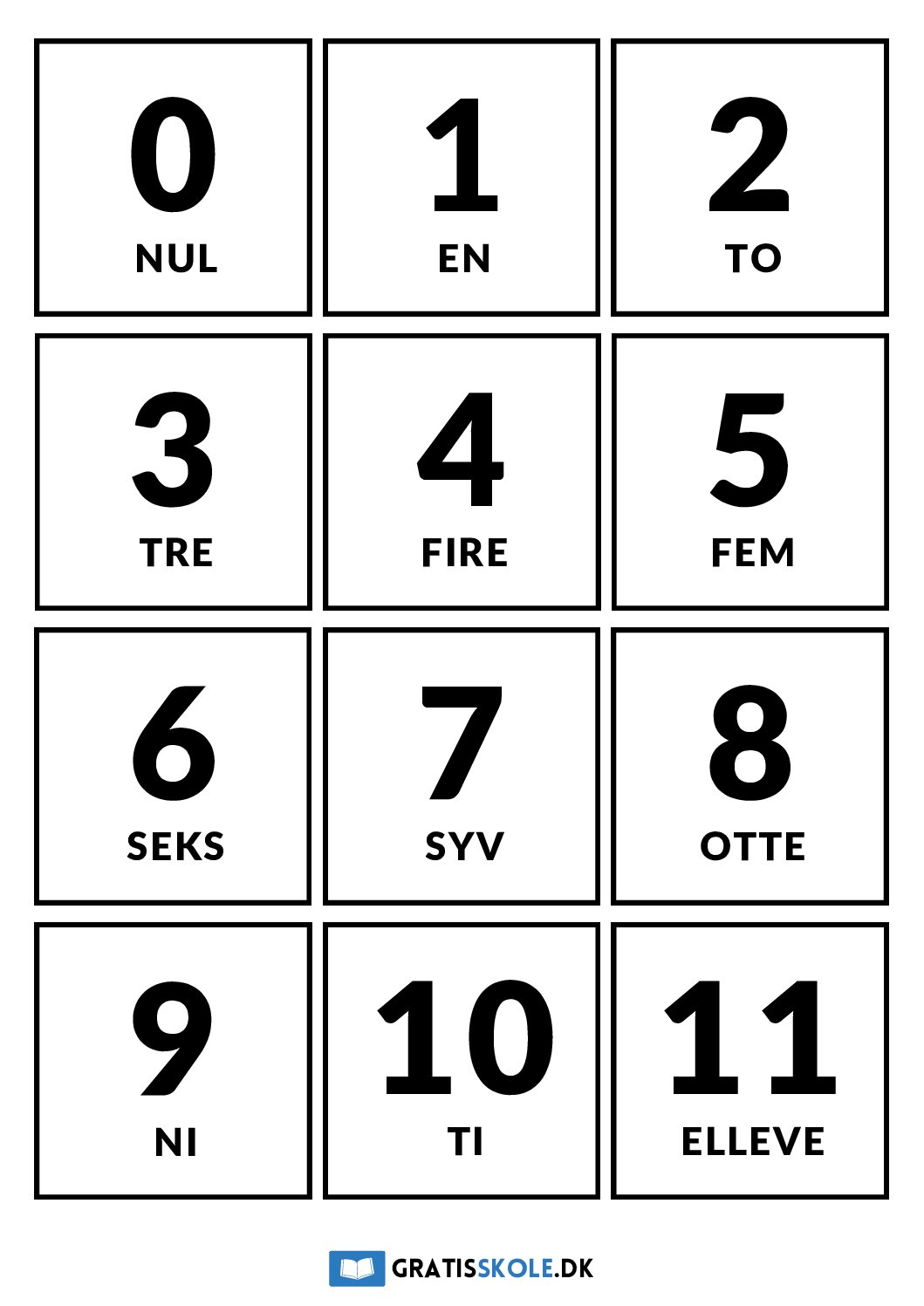 Matematik: Talkort fra 0-100 med ord (Gratis ark til print)