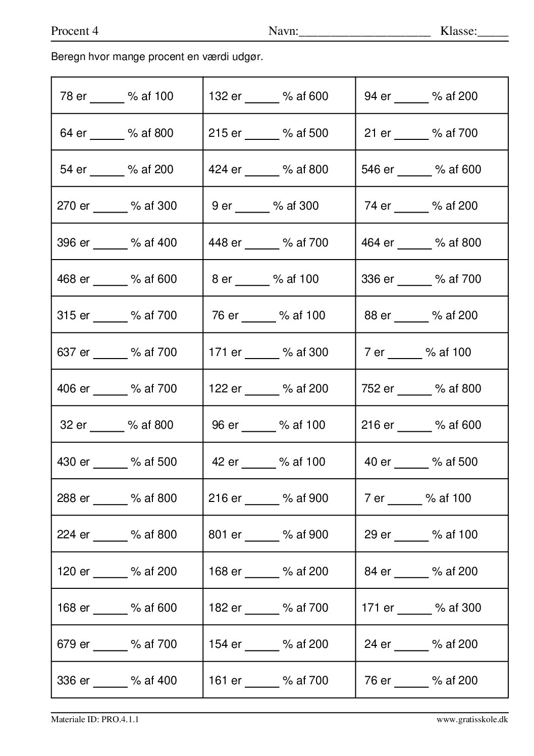 Matematik: Procentregning - Niveau 4 - Download PDF-filer gratis